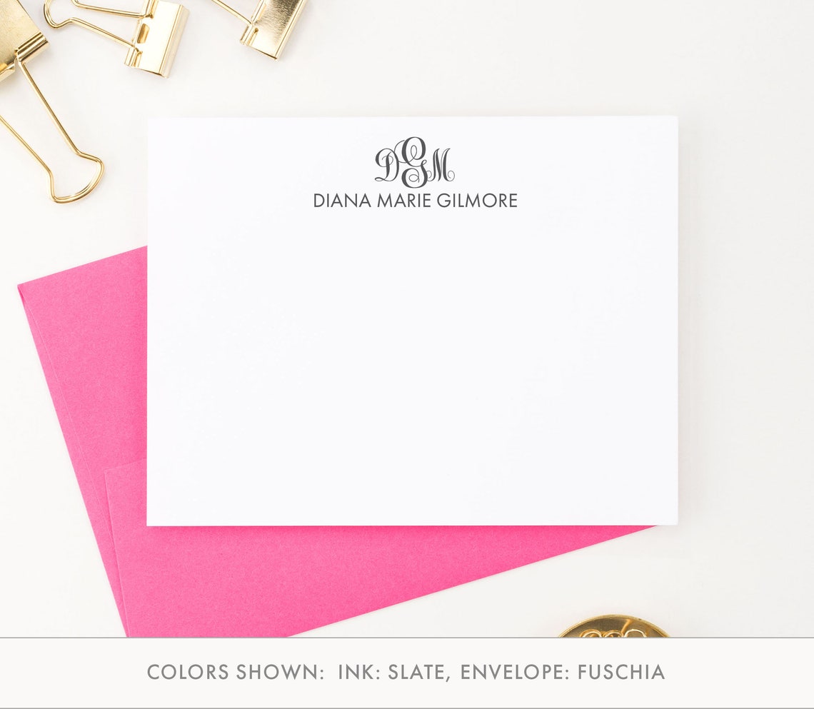 Personalized Monogrammed Stationary Cards, Women Stationery Card ...