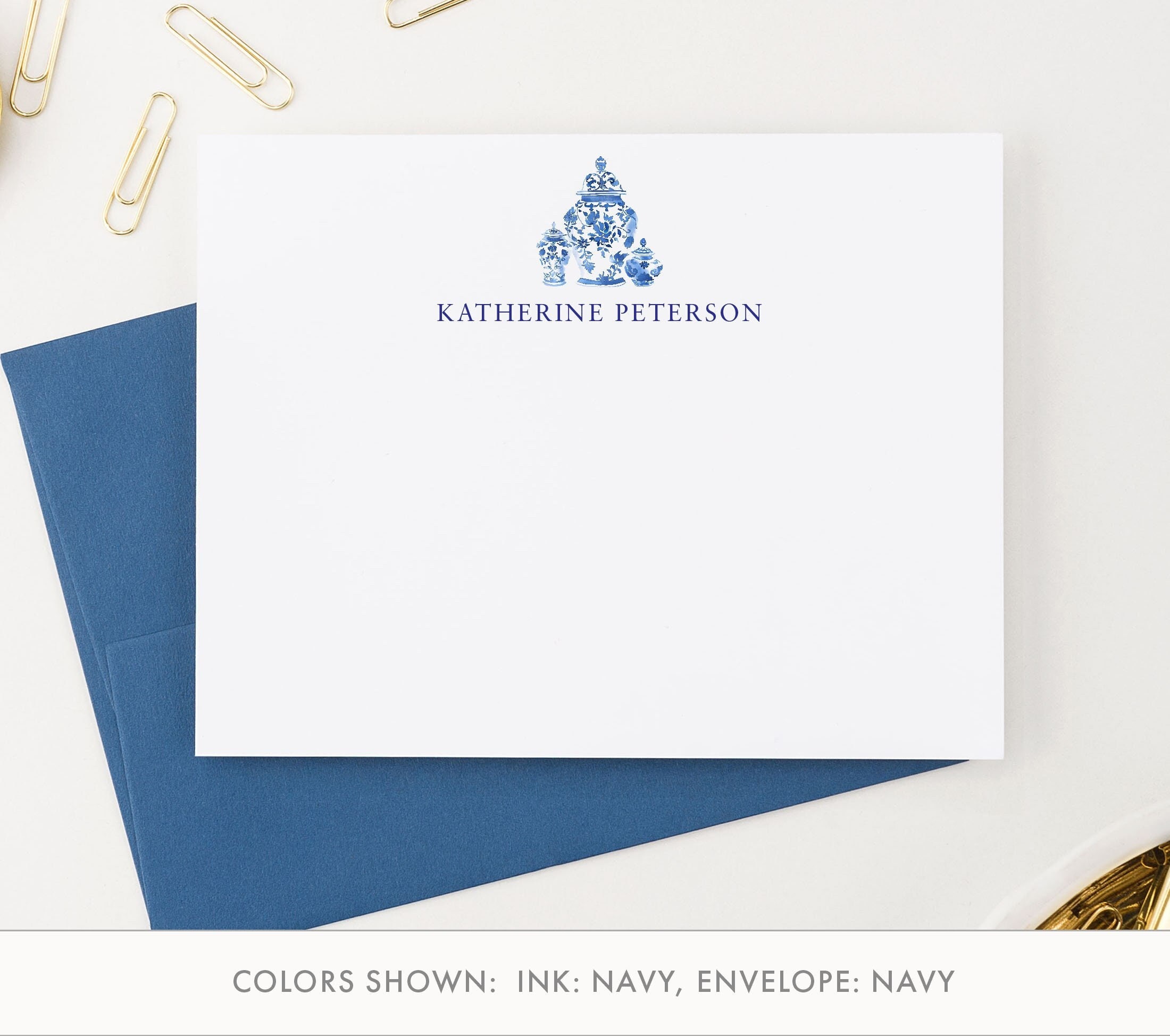 Elegant Personalized Note Card Stationary Set, Flat Chinoiserie ...
