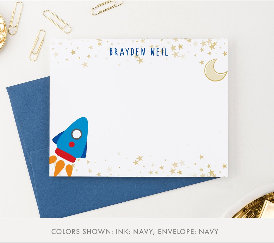 Boys Personalized Rocket Ship Stationary Set, Boy Rocket Thank You ...