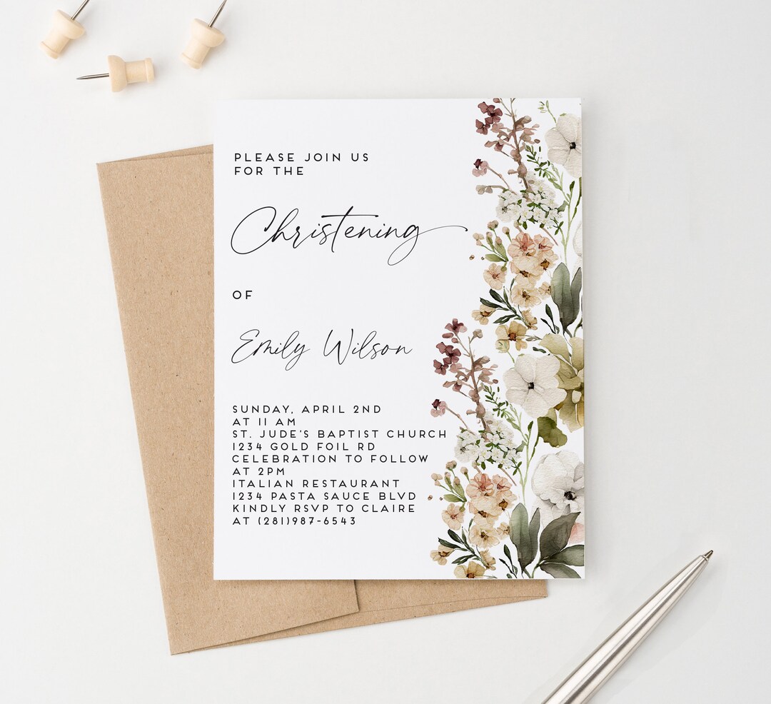 Personalized Christening Invitations With Envelopes, Elegant ...