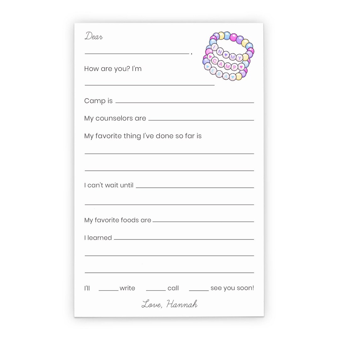 Fill in the Blank Camp Era Stationary for Girls, Personalized Sleepaway ...