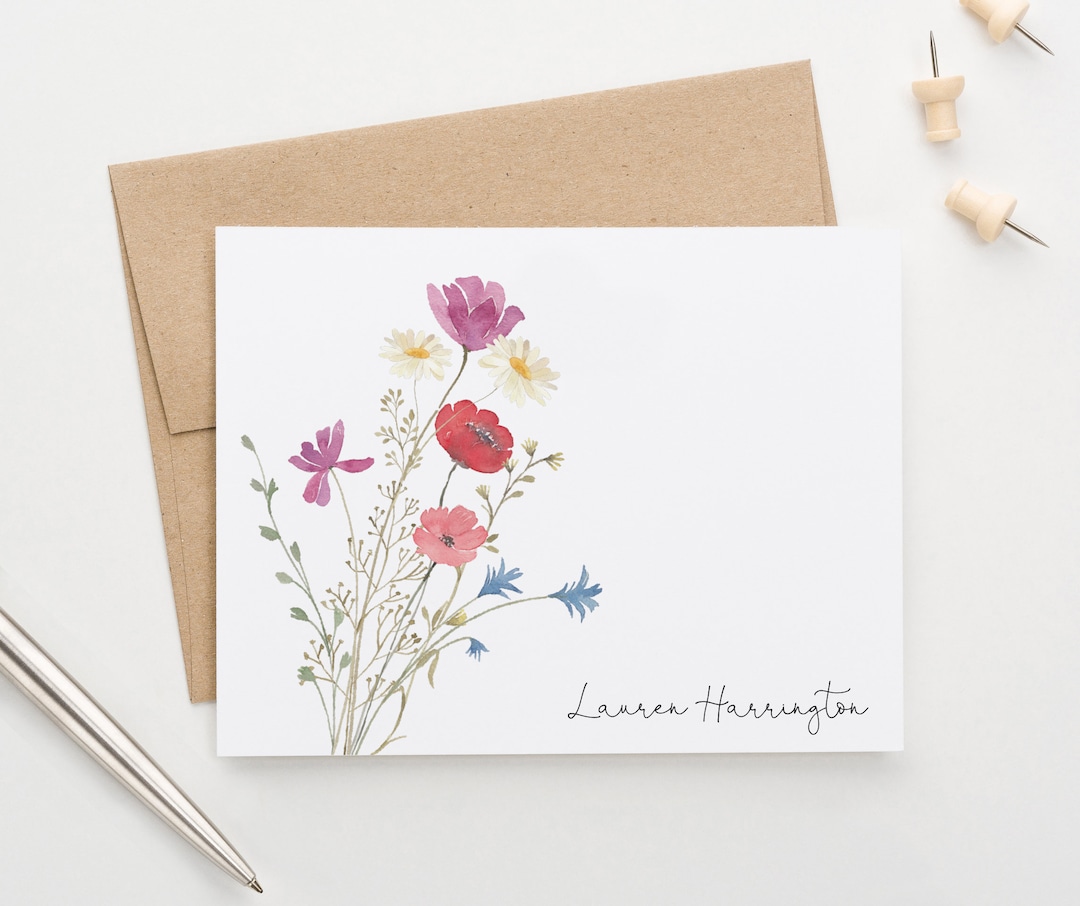 Classic Floral Stationary Watercolor Notecards Personalized, Folded ...