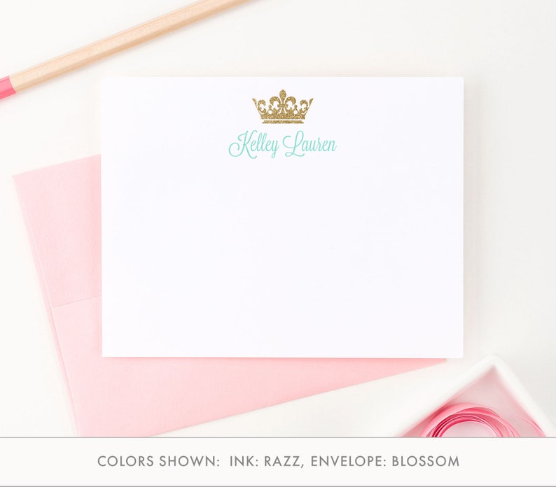 Girls Personalized Crown Stationary Princess Thank You Cards | Etsy