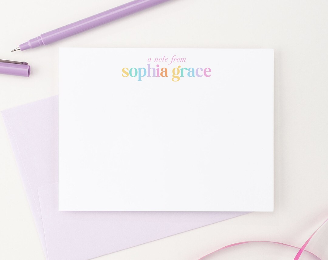 Personalized Girl Stationary With Name, Flat Custom Notecards With ...