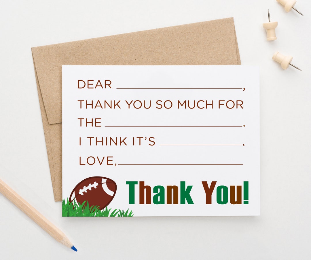 Football Fill in the Blank Thank You Note, Sports Fill in Thank You ...