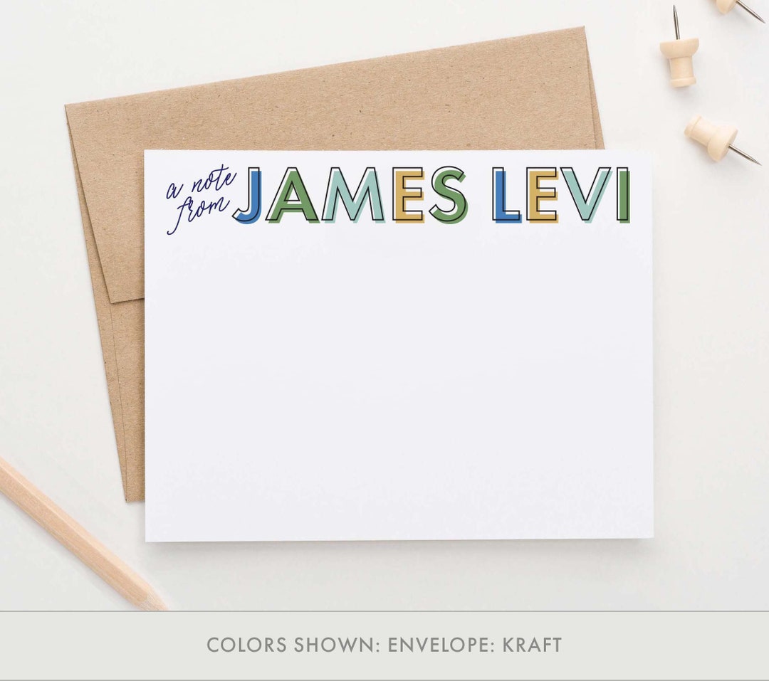 A Note From Notecard for Boys Personalized Stationery Set, Simple Note ...