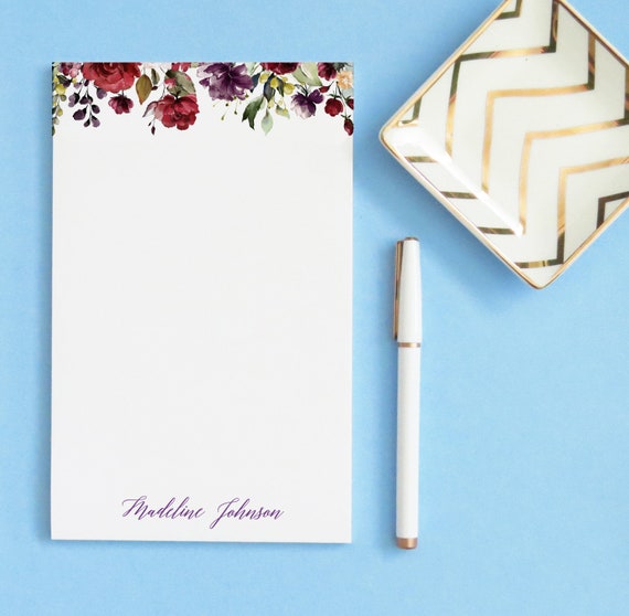 Burgundy Floral Notepads for Women Personalized Note Pads With - Etsy