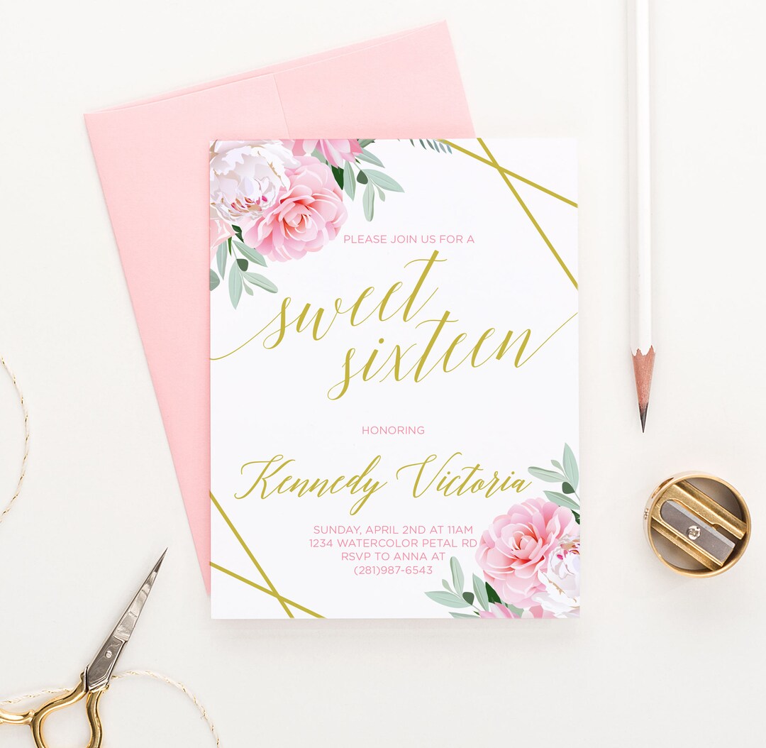 Pink Floral Sweet 16 Invitation Floral Sweet Sixteen - Etsy