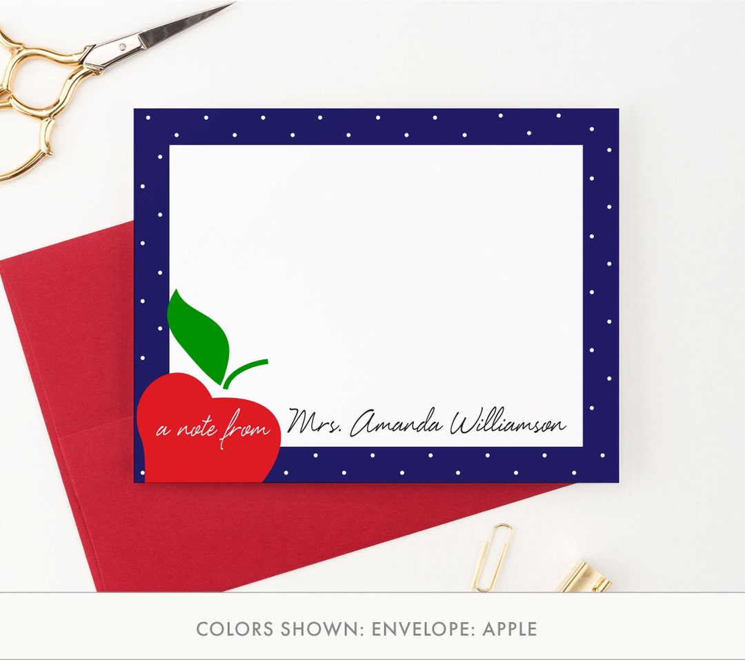 Teacher Stationary Personalized Apple Thank You Notes, Personalized ...