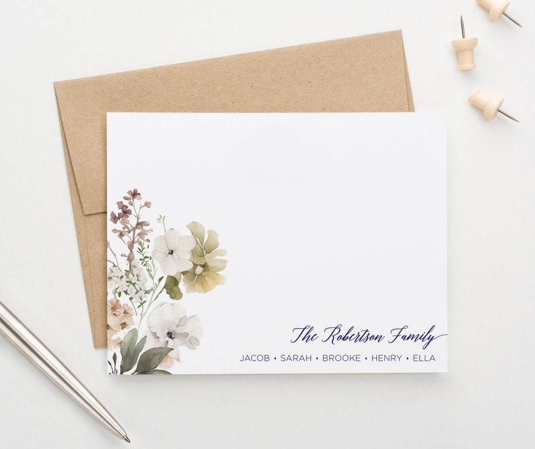 Family Stationery With Names, Personalized Floral Family Stationary ...