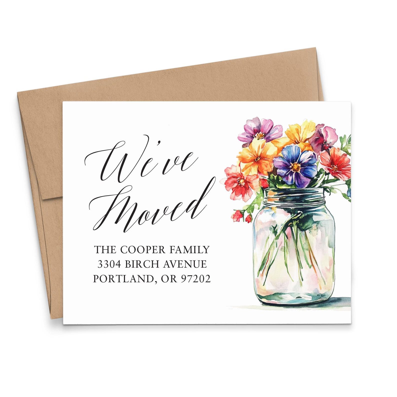Custom Change of Address Announcements Cards With Watercolor Flowers ...