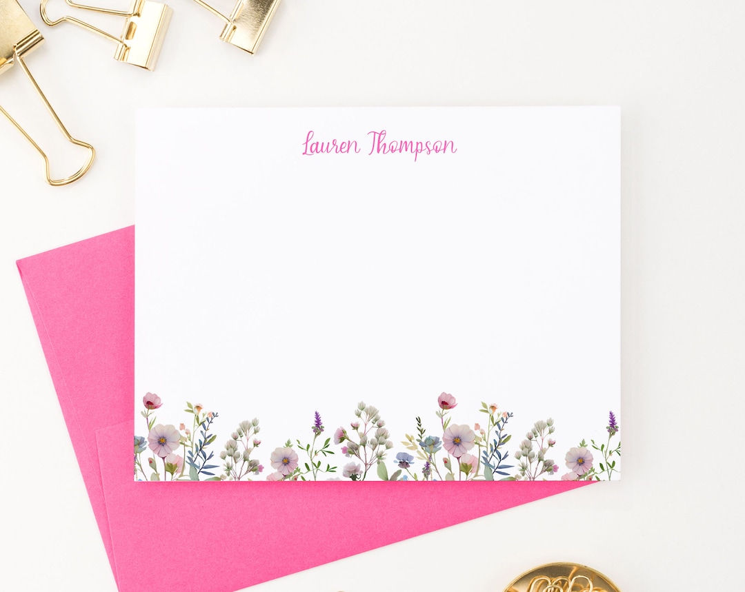 Personalized Stationery for Women, Floral Stationary Note Cards With ...