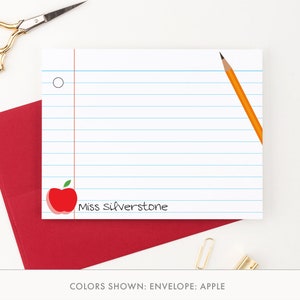 Teacher Stationery Set, Personalized Teacher Thank You Cards, Apple ...