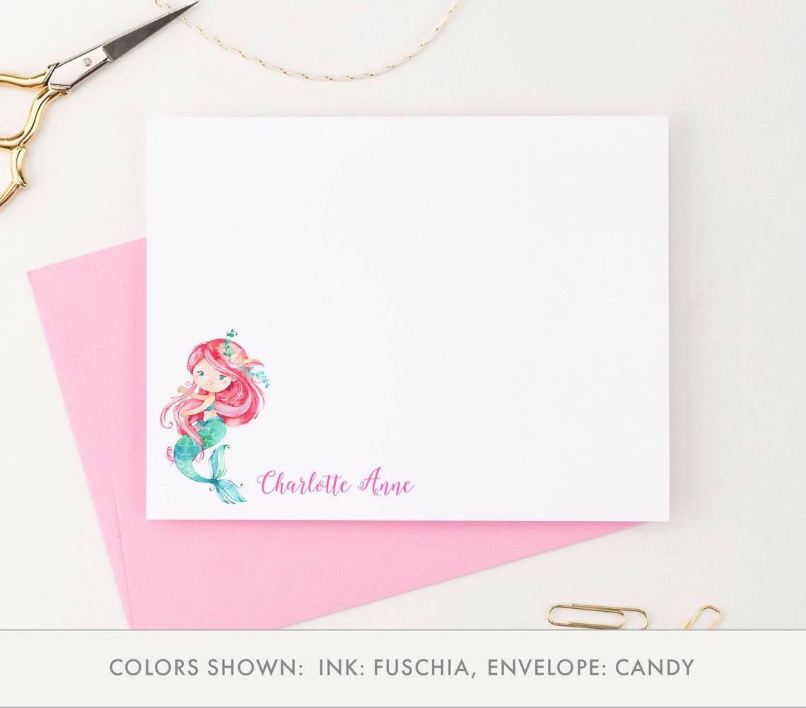 Mermaid Note Cards for Kids Stationery Notes Custom Mermaid | Etsy