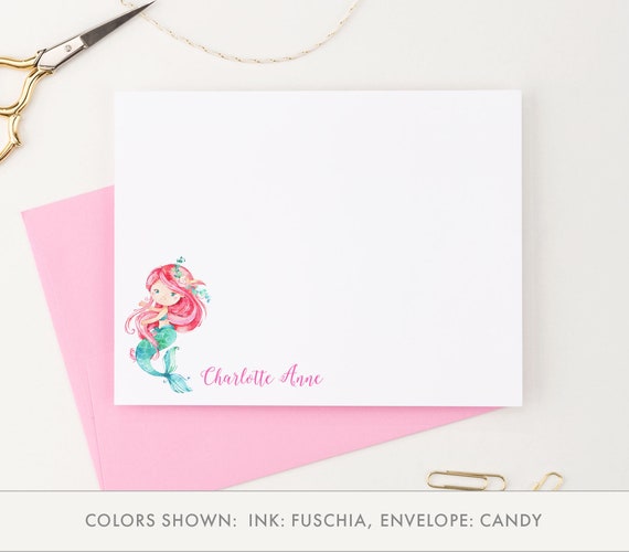 Mermaid Note Cards for Kids Stationery Notes Custom Mermaid | Etsy
