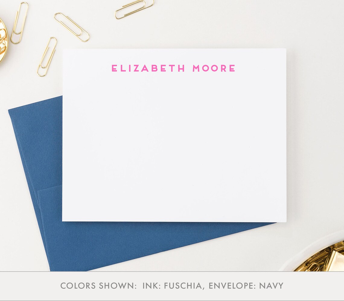 Personalized Stationery for Women, Block Font Notecards for Adults ...