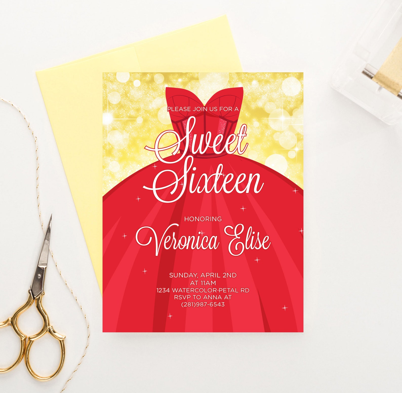 Red and Gold Sweet 16 Invitation Red and Gold Elegant Sweet - Etsy