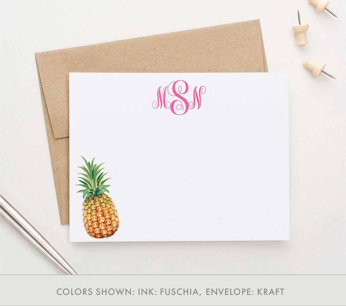 Buy Pineapple Stationery With Monogram Customized Pineapple Note Online ...