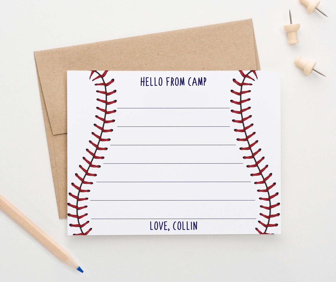 Personalized Kids Baseball Summer Camp Note Cards for Boys Baseball ...