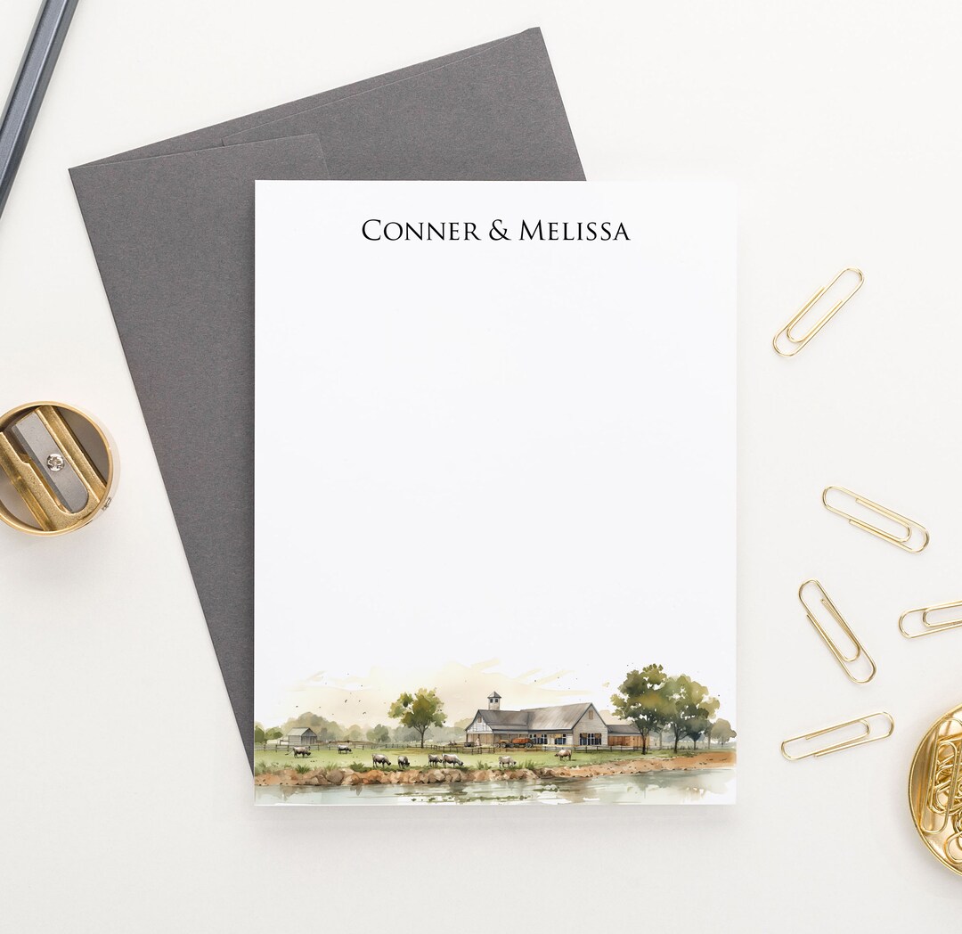 Personalized Stationery Couples, Flat Notecards With Names, Farmhouse ...