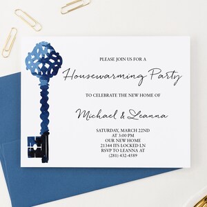 Blue Watercolor Key Housewarming Party Invitations Download, Simple ...