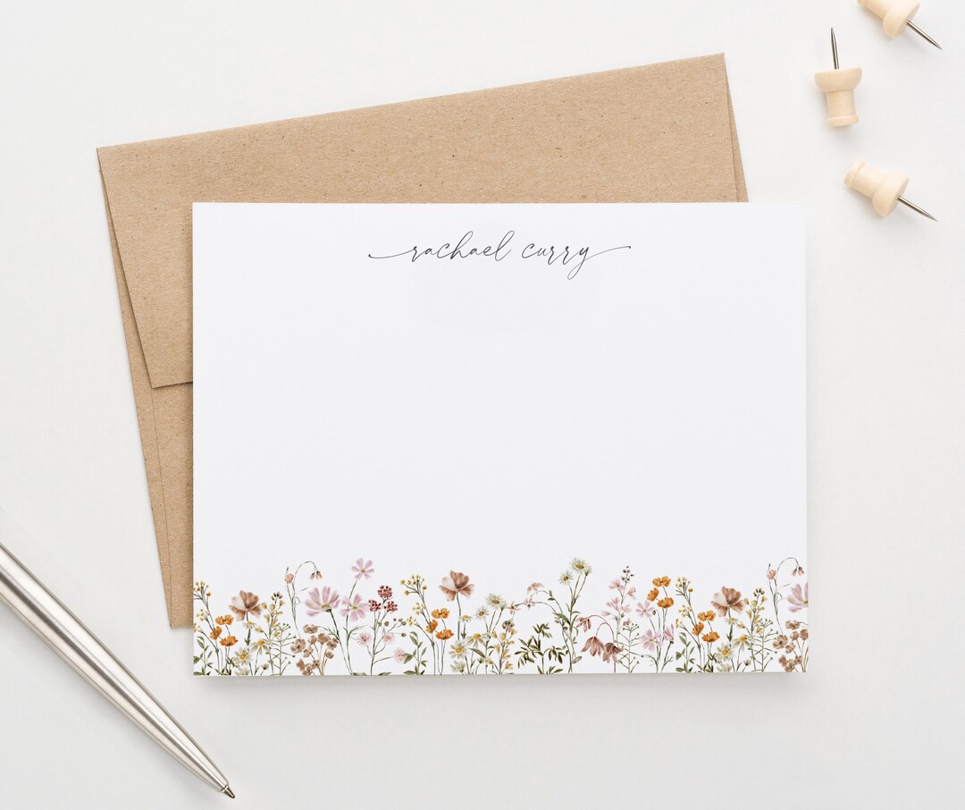 Personalized Note Cards for Women Stationary Set, Wildflower Note Cards ...