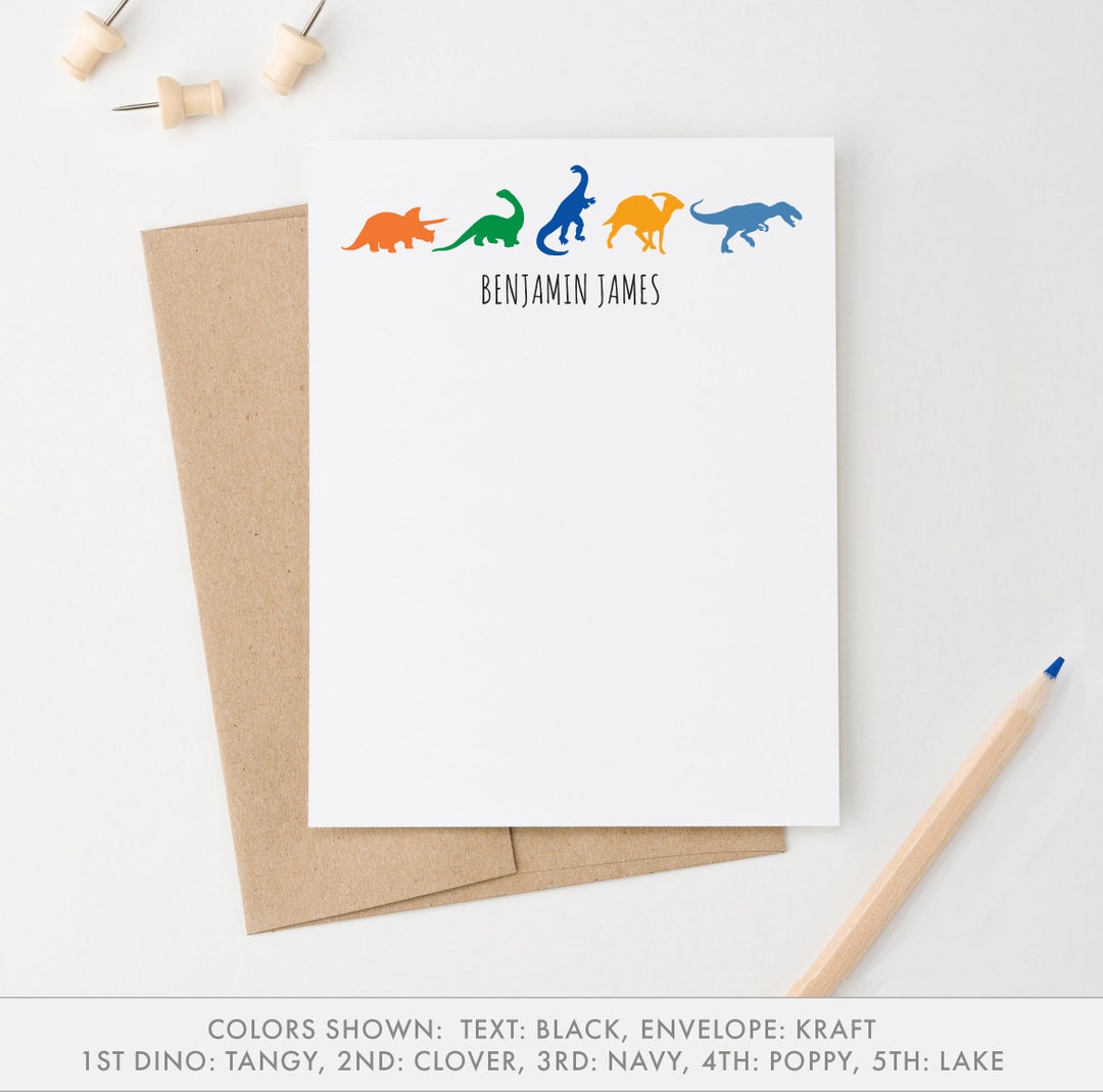 Personalized Dinosaur Thank You Cards for Kids Stationary Dinosaur ...