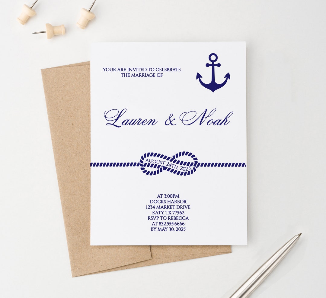 Personalized Anchor Wedding Invitation Nautical Wedding Invites Yacht ...