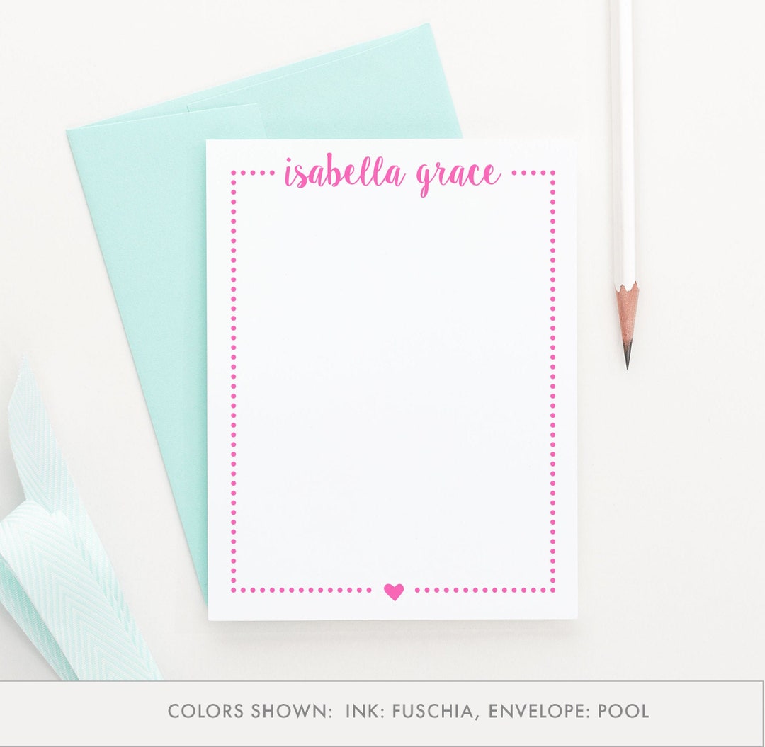 Girls Heart Stationary Set With Polka Dot Border, Personalized Thank ...