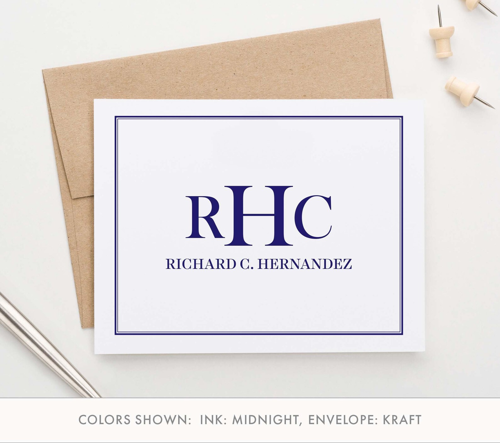 Professional Folded Monogram Note Cards With Envelopes, Mens ...