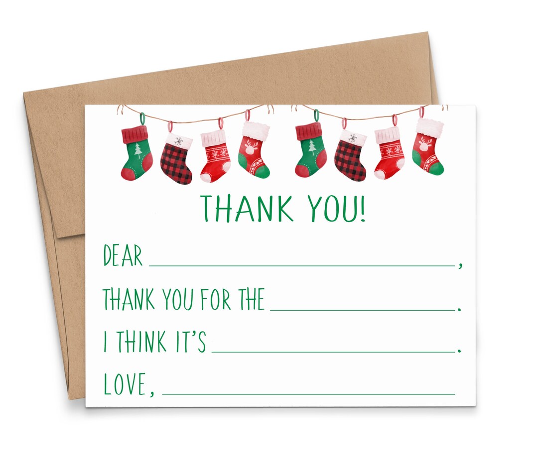 Holiday Fill in the Blank Thank You Cards With Stockings, Cute ...