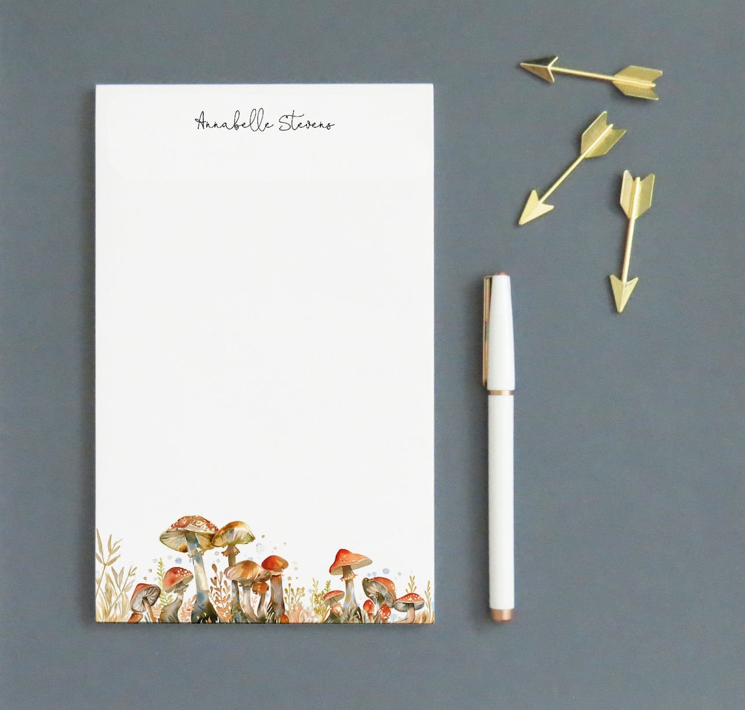 Personalized Note Pads With Name, Watercolor Mushroom Notepad ...