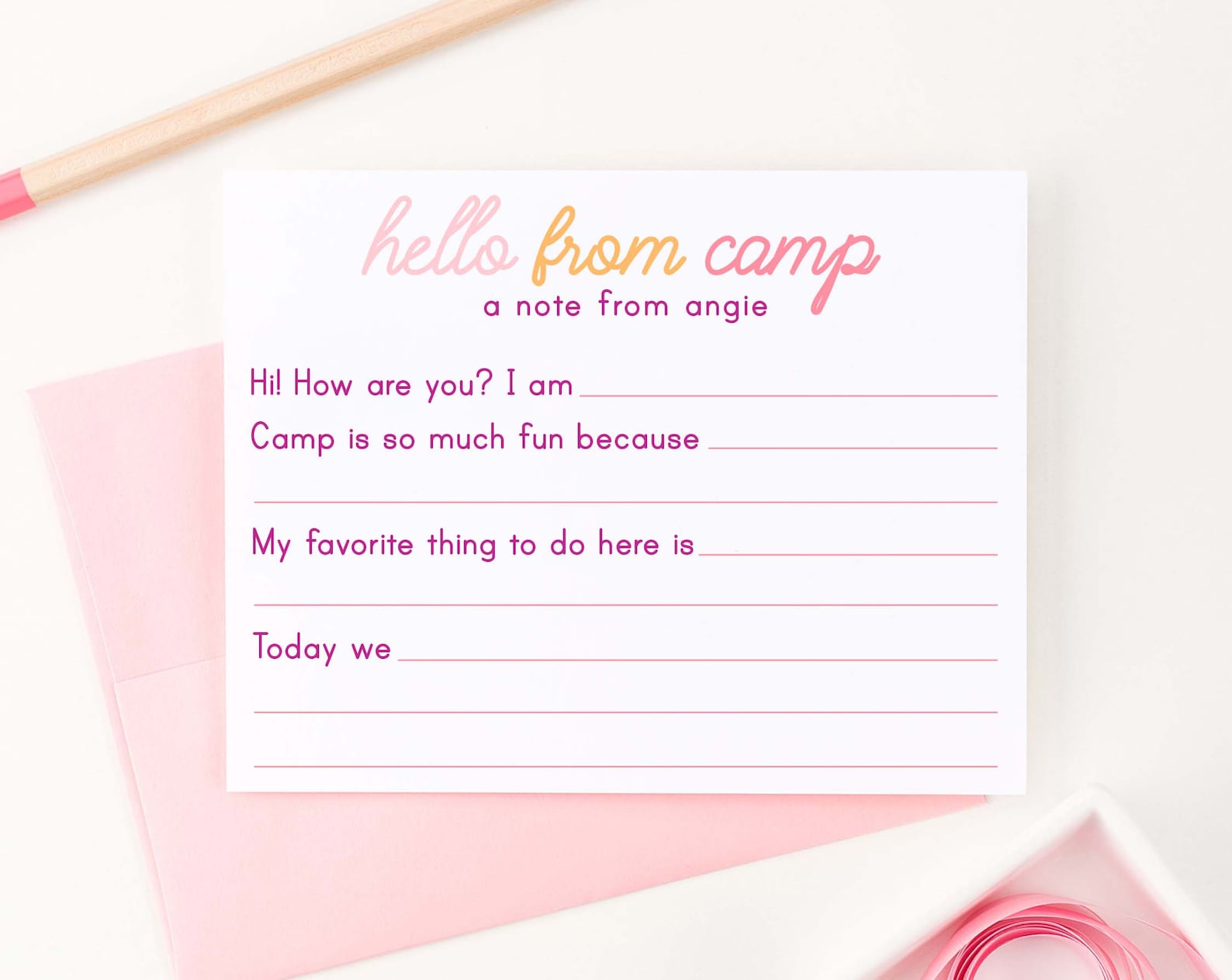 Fill in Camp Note Cards for Girls Personalized Girl Fill in - Etsy