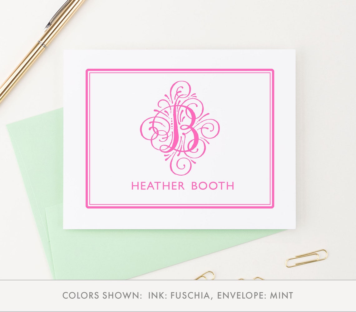 Personalized Folded Monogram Note Cards for Women Custom 1 | Etsy