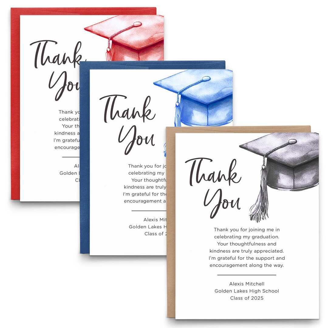 Custom Graduation Thank You Cards With Envelopes, FLAT Graduate Thank ...