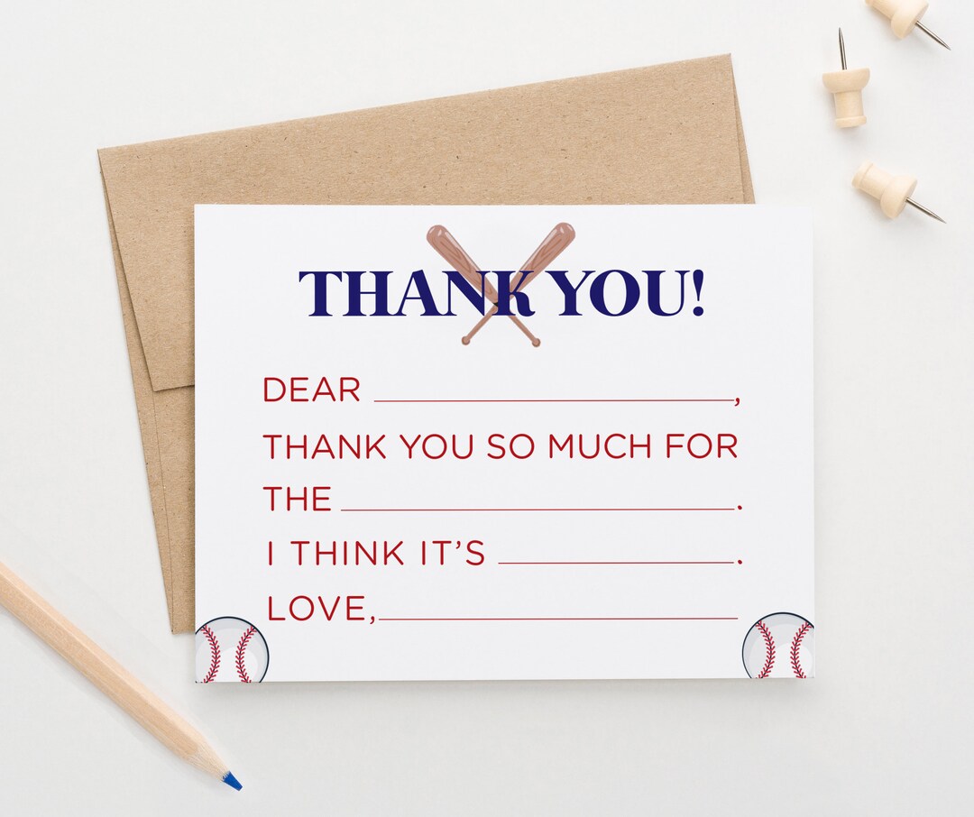 Sports Fill in the Blank Thank You Note, Baseball Fill in Thank You ...