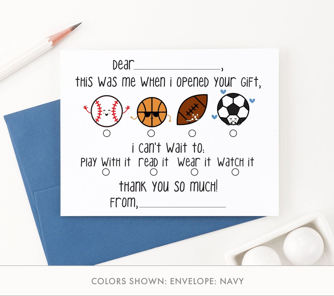 Boys Sports Guided Stationary Set, Personalized Kids Thank You Notes ...