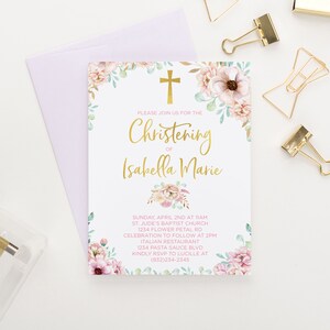 Rustic Floral Christening Invitation Floral Christening - Etsy