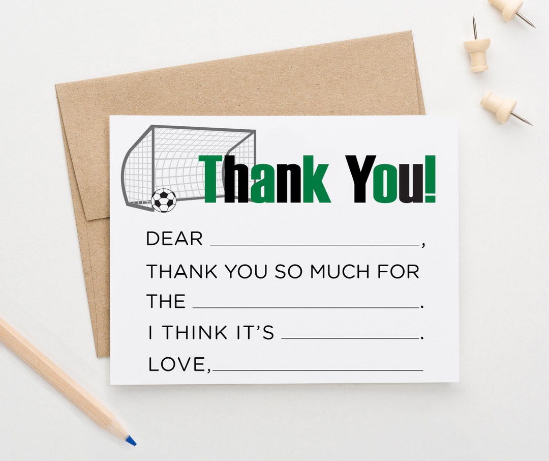 Soccer Stationary for Boys Fill in the Blank Thank You Cards for Girls ...
