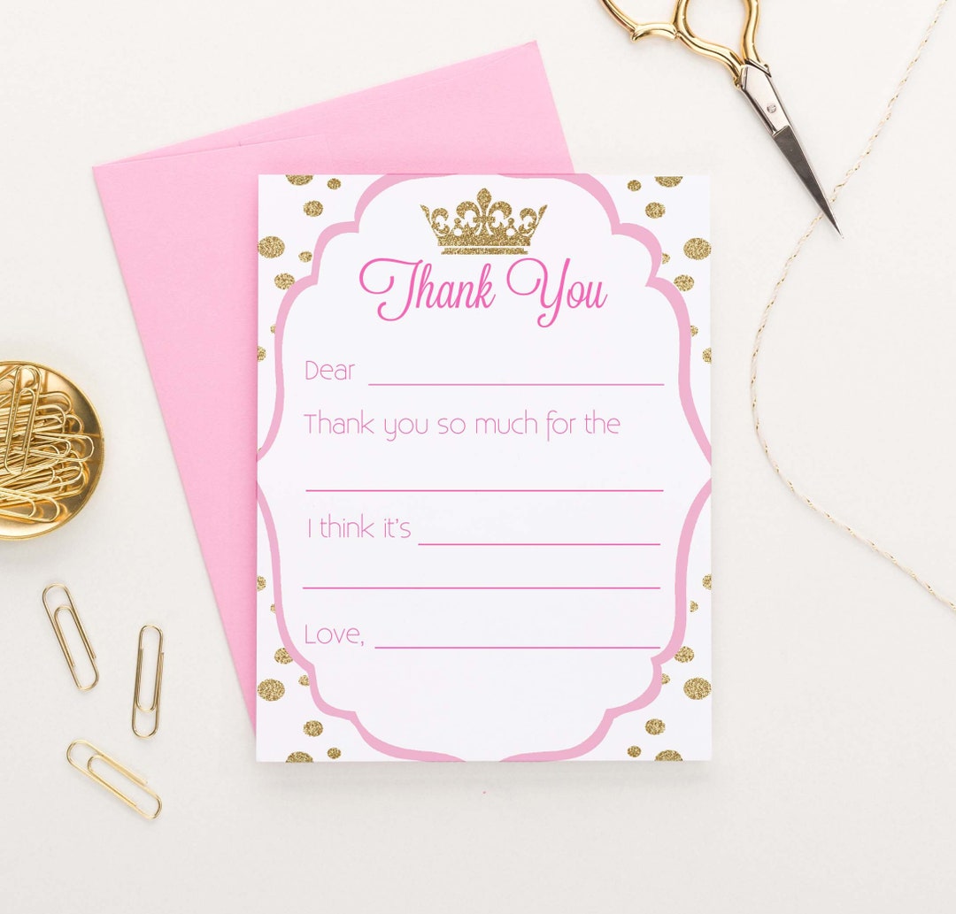 Princess Fill in Thank You Cards for Girls Fill in the Blank Cards ...