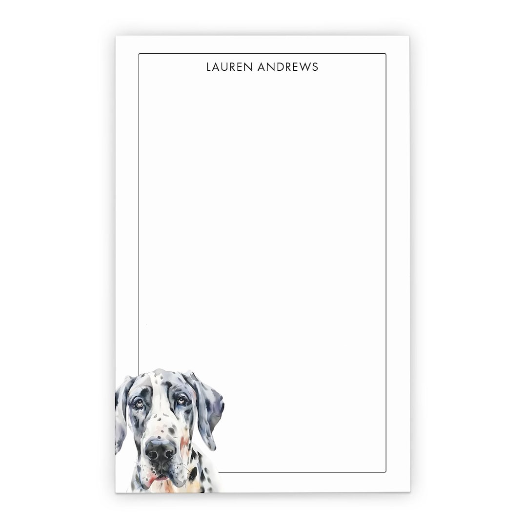 Great Dane Notepads Custom Name, Choose Your Dog Breed, Watercolor ...