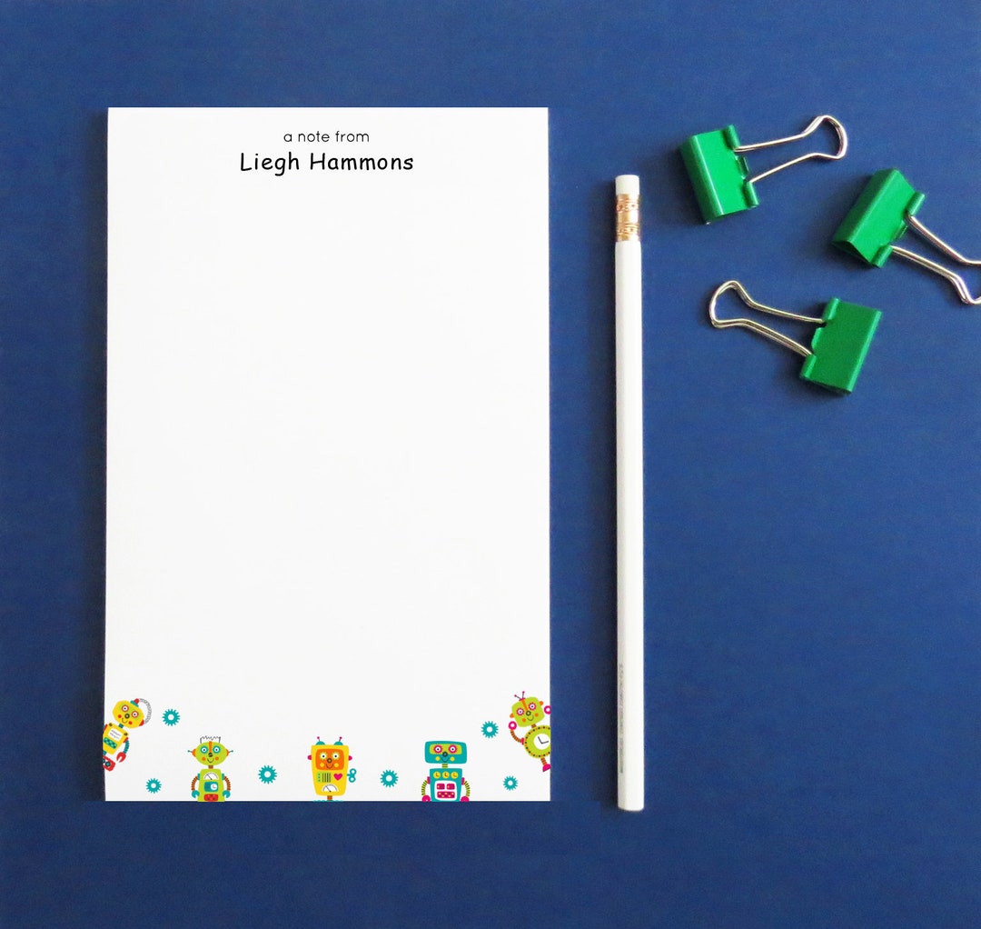 Colorful Robots Notepad Set, Personalized Robot Stationary Paper for ...