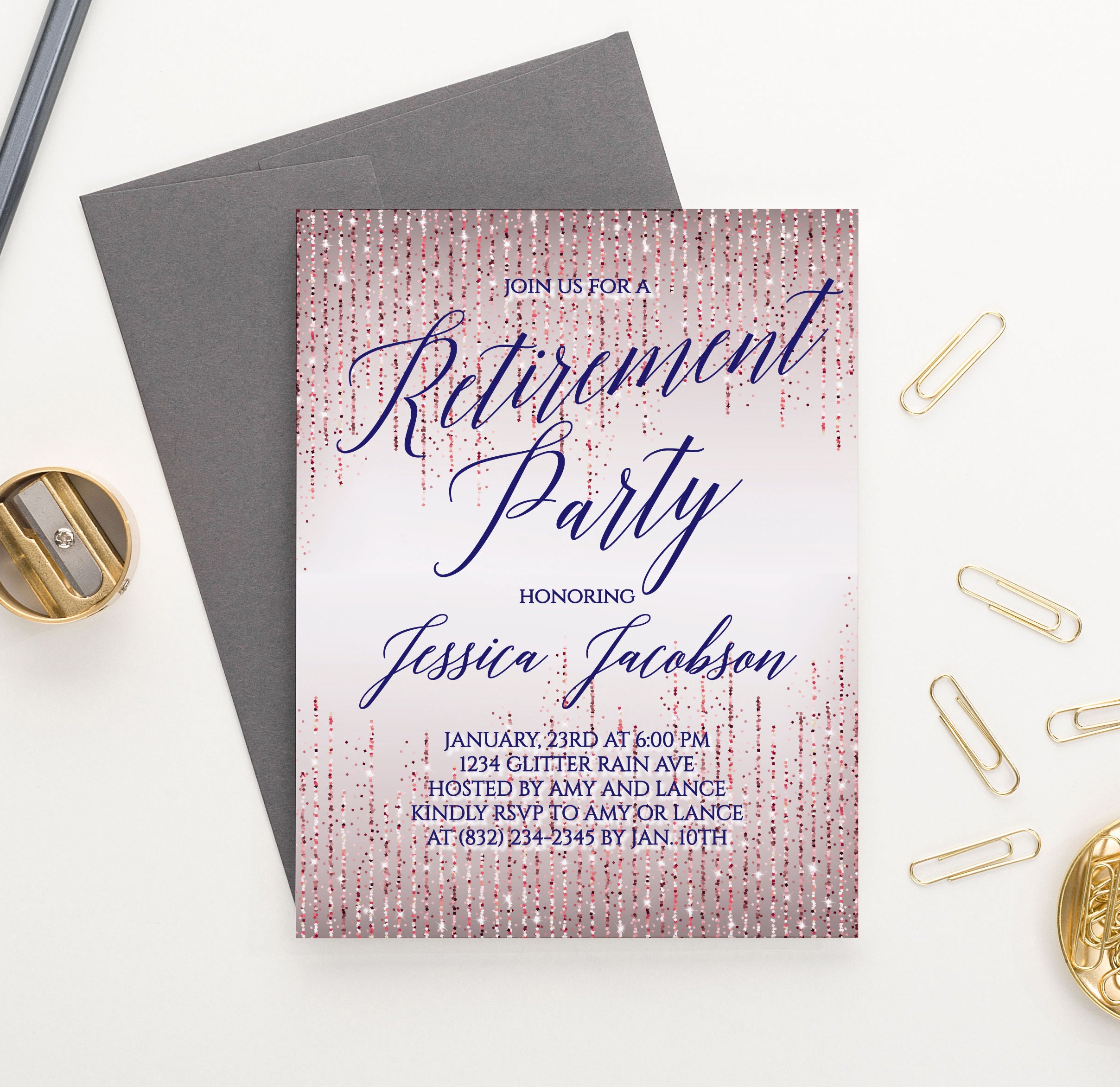 Rose Gold Retirement Invitations for Women Retirement Party | Etsy