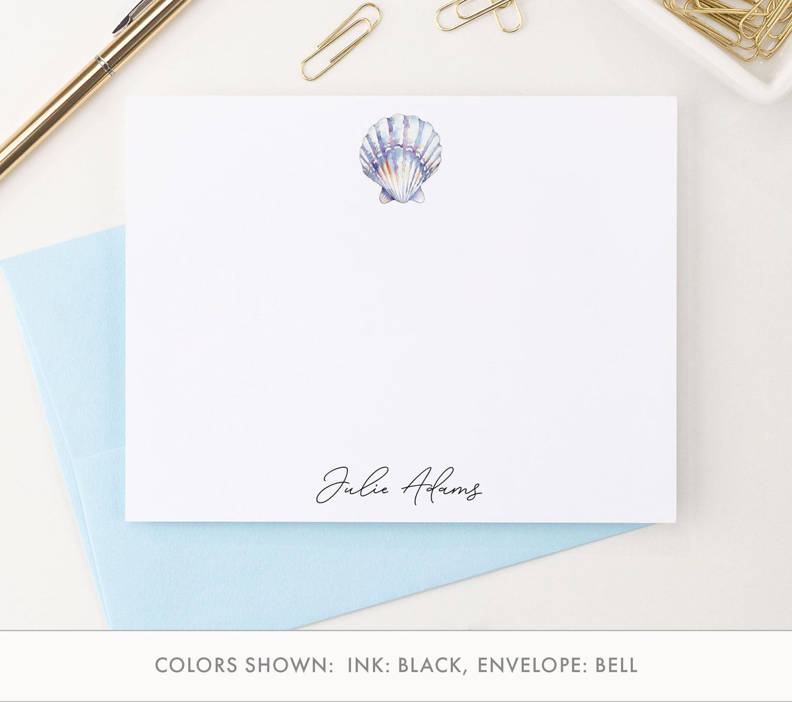 Custom Notecards With Envelopes, Flat Seashell Stationery Sets for ...
