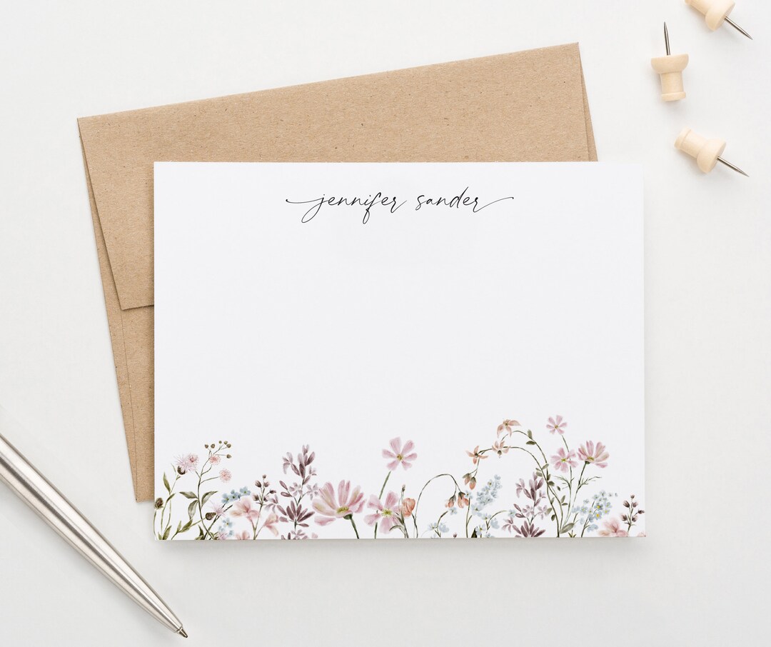 Personalized Note Cards With Border, Wildflower Stationery Sets for ...