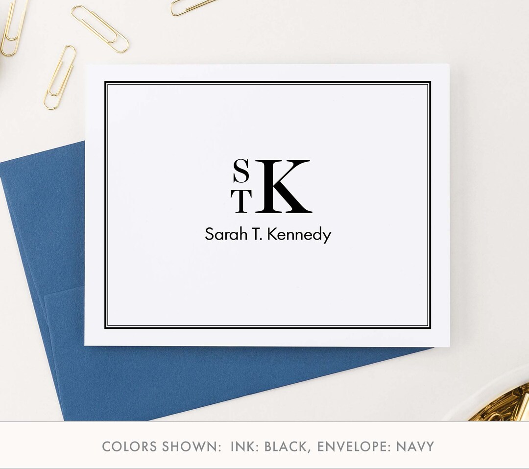 Classic 3 Letter Monogramed Folded Stationery for Men Professional ...