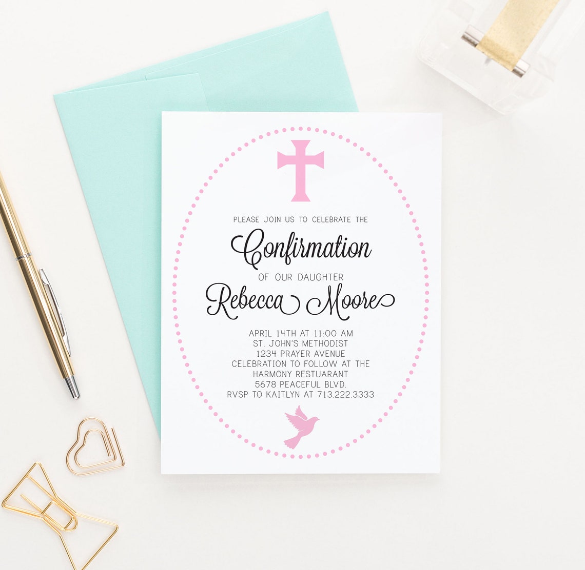 Pink and White Confirmation Invitations for Girls Confirmation - Etsy
