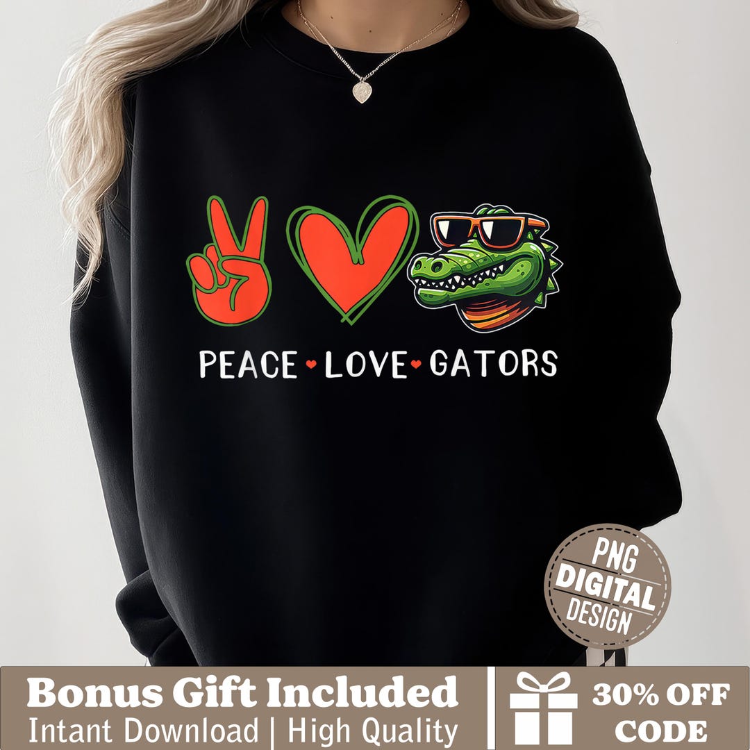 Peace Love Gators Png, Retro Football Fan Clipart, Cute Alligator With ...