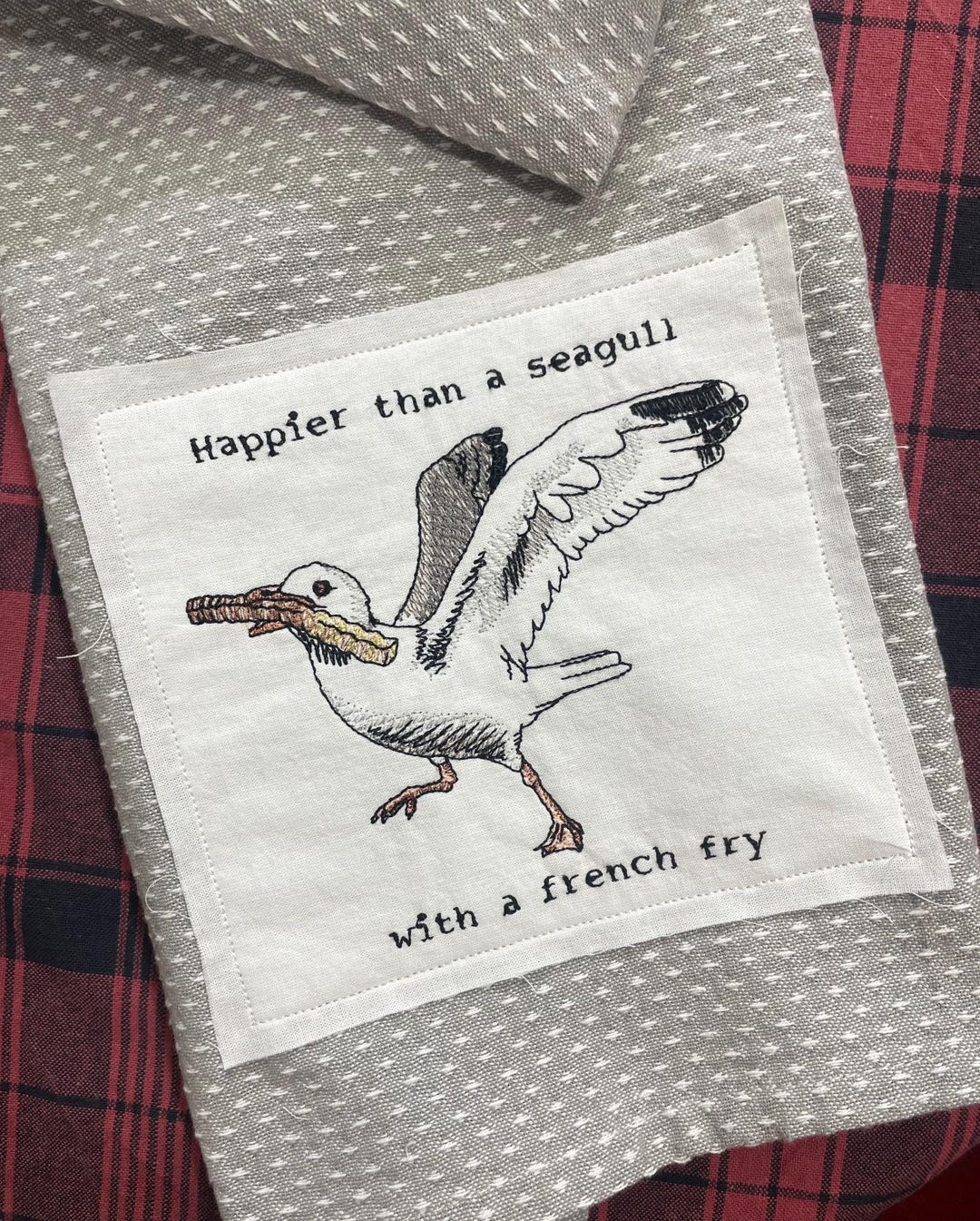 Silly Embroidered Kitchen Towel - Cheeky Seagull With French Fry ...