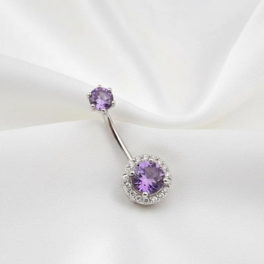 Circle Purple Amethyst Diamond Women's Belly 14K Gold Plated Silver ...